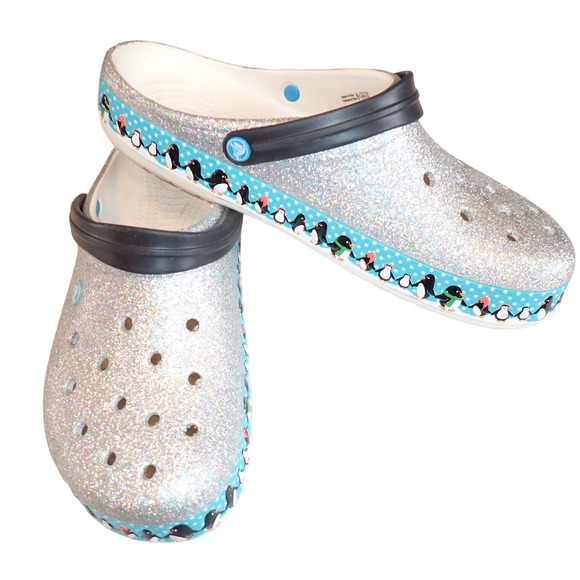 CROCS | Shoes | Crocs Unisex Glitter Penguin Winter Themed Slip On ...